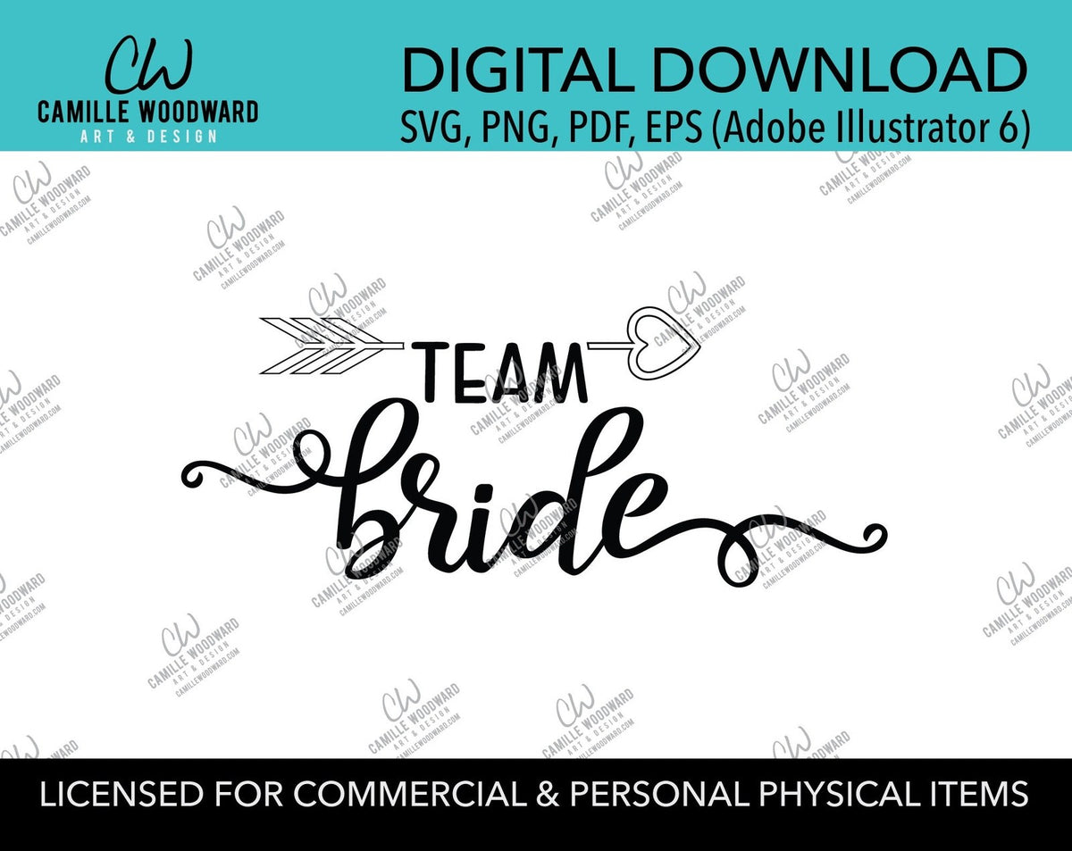 Team Bride Arrow Heart Black and White, EPS, PNG SVG - Digital Downloa ...