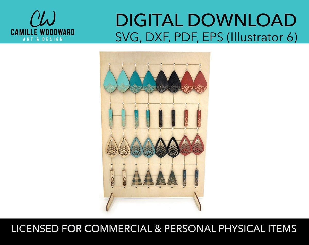 Earring Display Stand, Grid Pattern - Rectangle - Laser Cut Digital ...